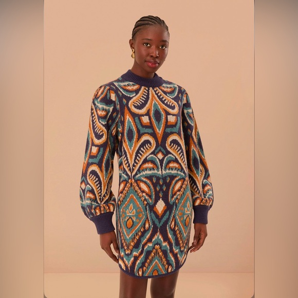 FARM Rio | Dresses | Farm Rio Blue Pineapple Ikat Sweater Dress | Poshmark